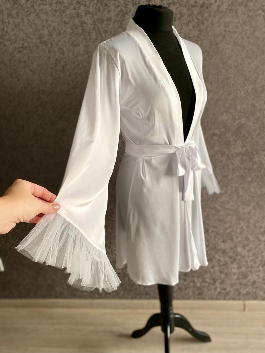 Ruffle Edge Bridal Robe Satin Ruffle Robe Ruffle Lace Robe - Etsy