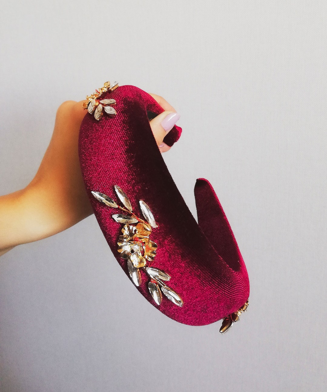 Burgundy Halo Fascinator Wedding Headband Gold Flower Bespoke Halo ...