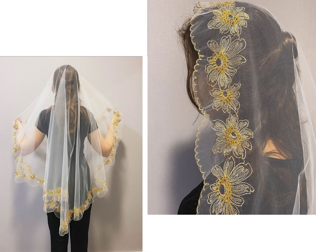 Sunflower Wedding Veil Embroidered Veil Mantilla Veil Wedding Custom ...