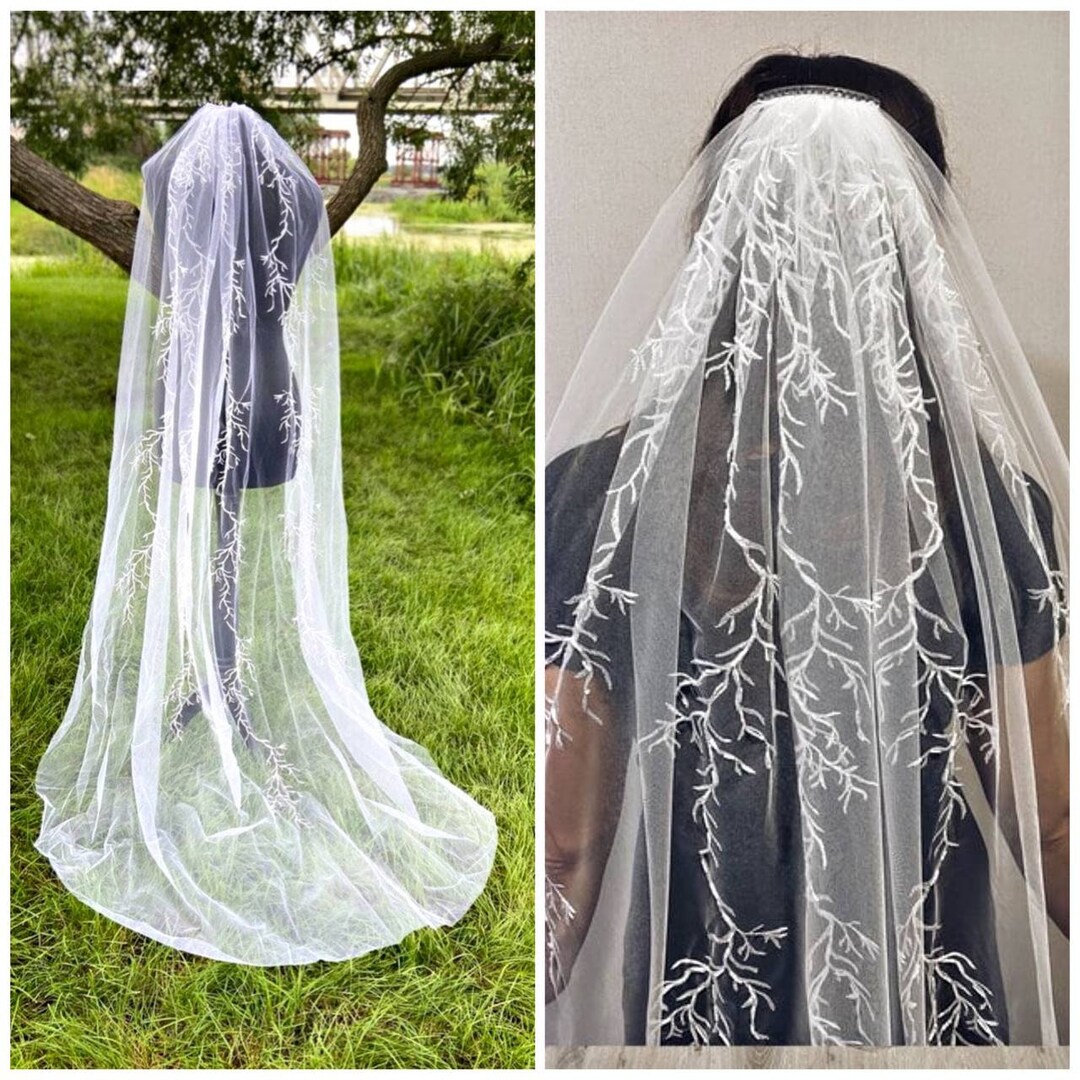 Cathedral Wedding Veil Leaf Bridal Veil Embroidered Veil Floral Leaf ...