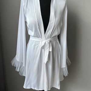 Ruffle Edge Bridal Robe Satin Ruffle Robe Ruffle Lace Robe Kimono ...