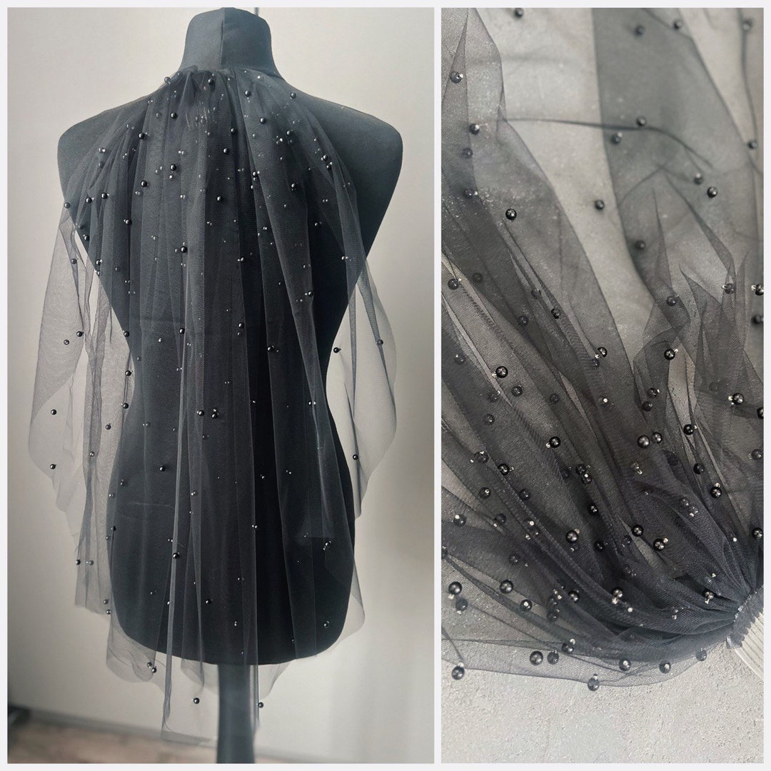 Gothic Black Wedding Veil Black Pearl Veil Veil With Pearls Vampire ...
