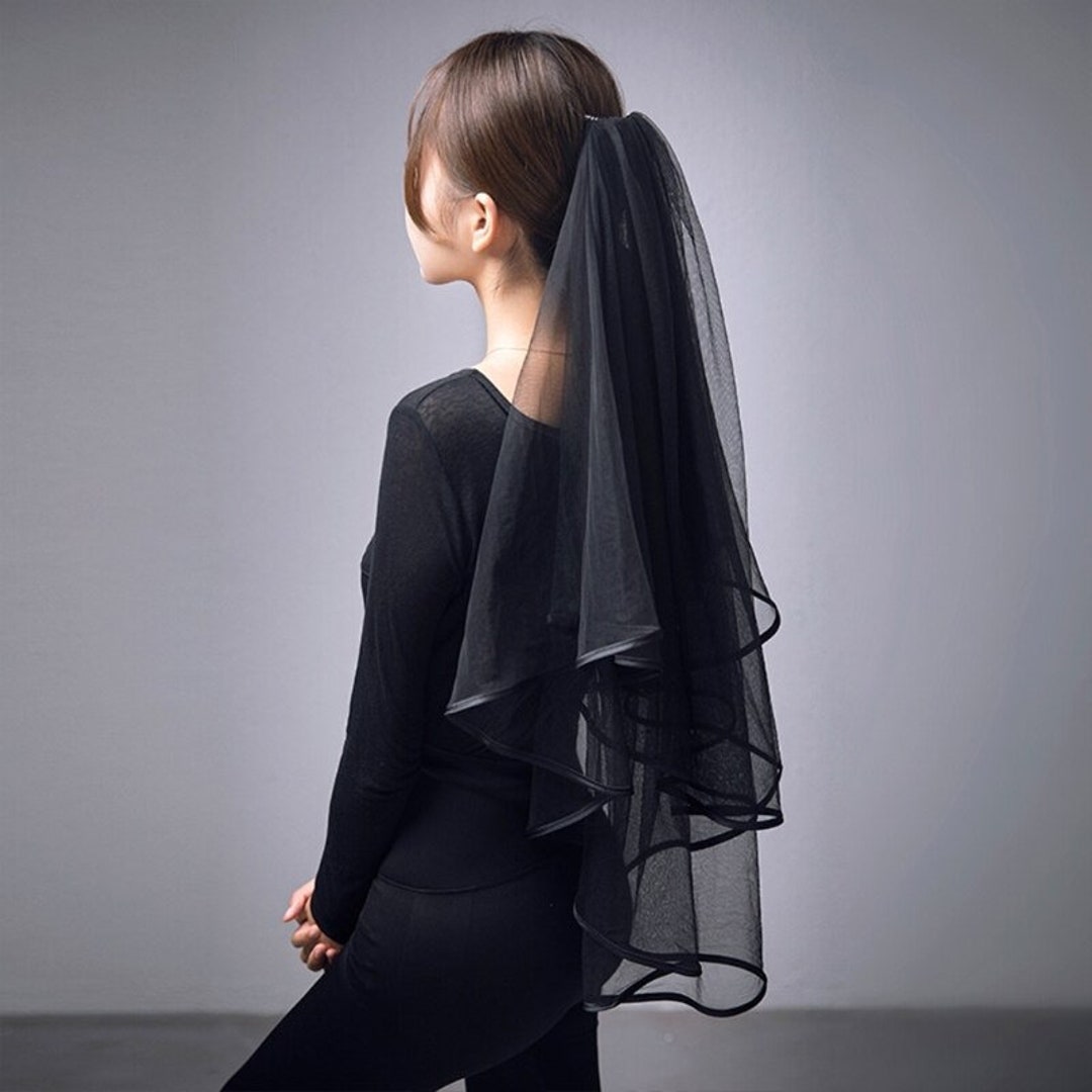 Black Bridal Veil Black Ribbon Veil 2 Layer Black Ribbon Veil Cathedral ...
