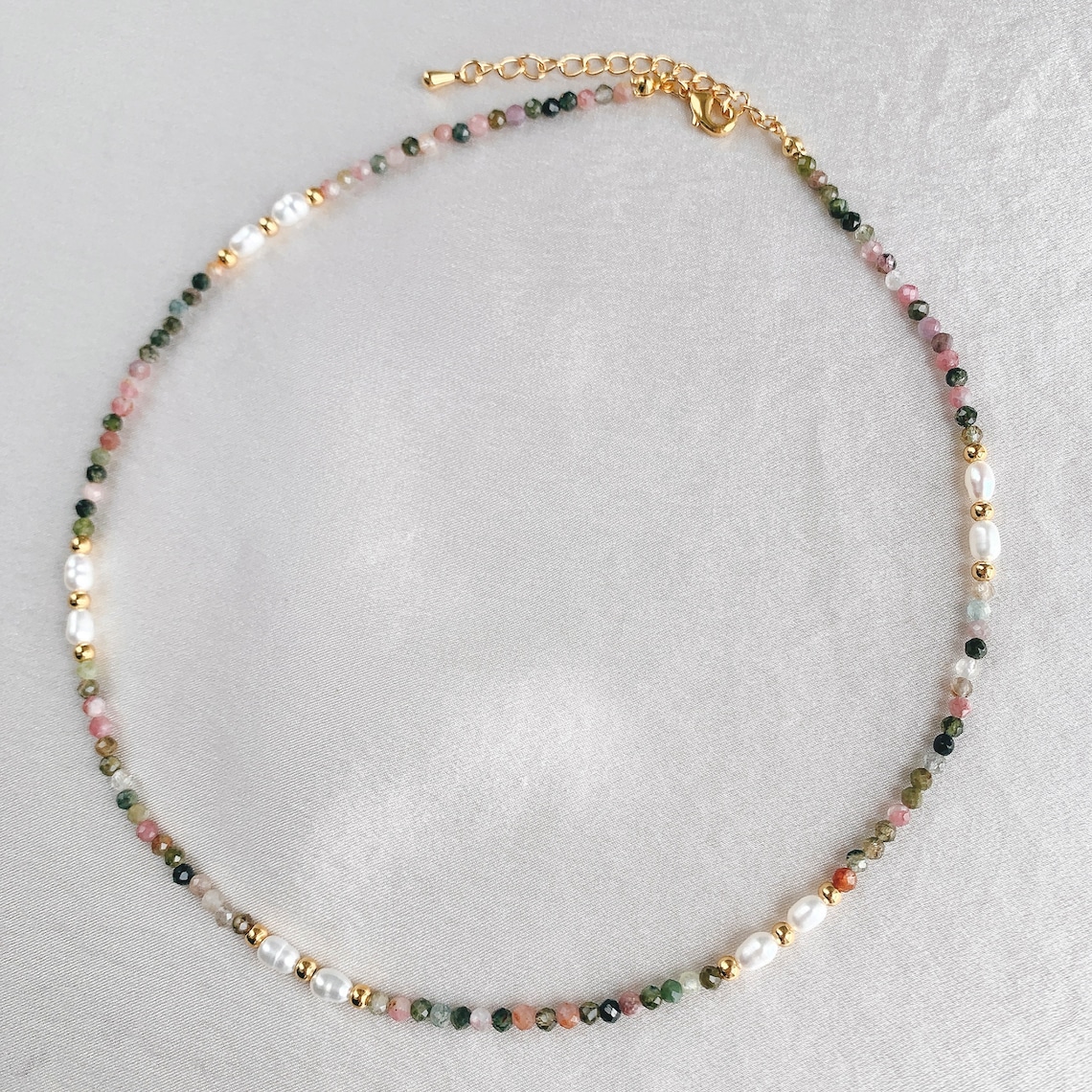 Multi-colour Tourmaline and Freshwater Pearl Beaded Necklace • 18k Gold ...