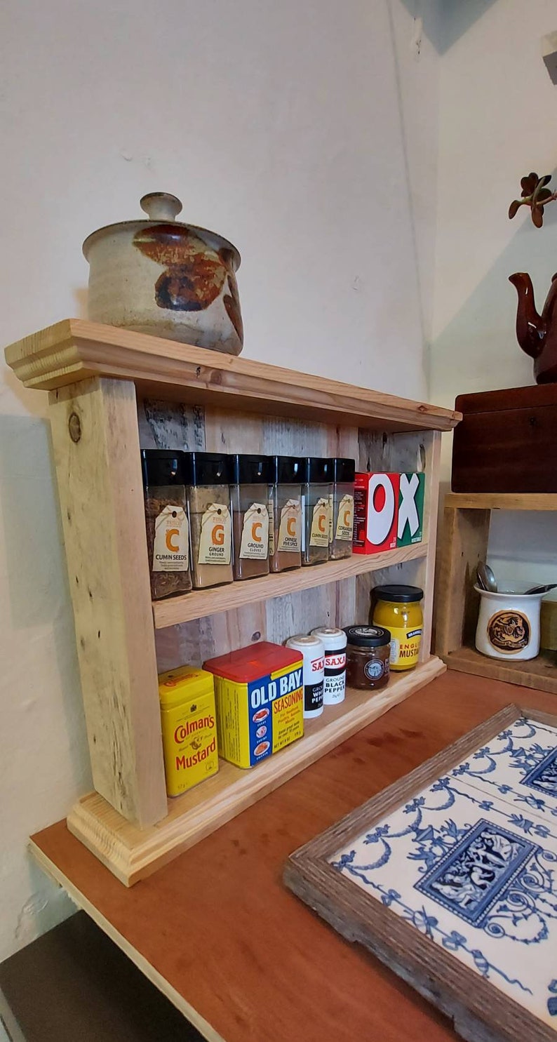 Rustic Wooden Spice Rack Display Shelf / Handmade / Reclaimed Pallet ...