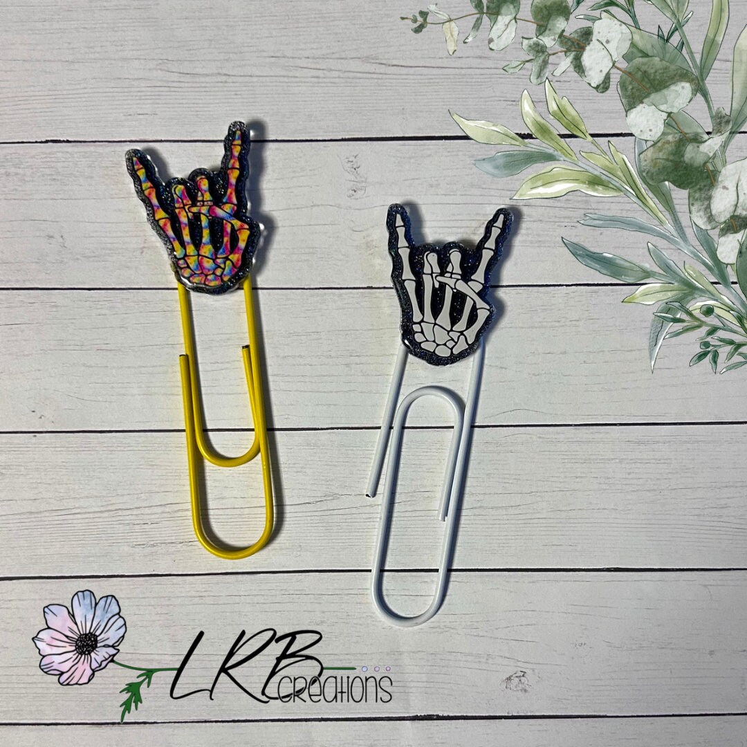 Rock on Skeleton Hand Jumbo Paperclip Bookmark Book Accessories Book ...