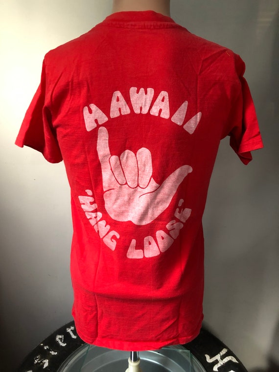 70s Hang Loose Hawaii Shaka Hand Sign Tourist Surf t-… - Gem