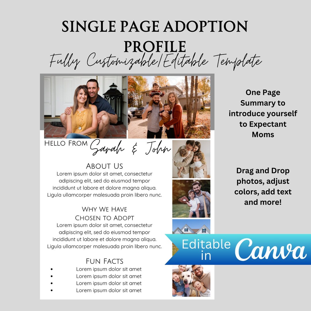 Editable Adoption Profile Book Page Template Canva, Printable Adoption ...