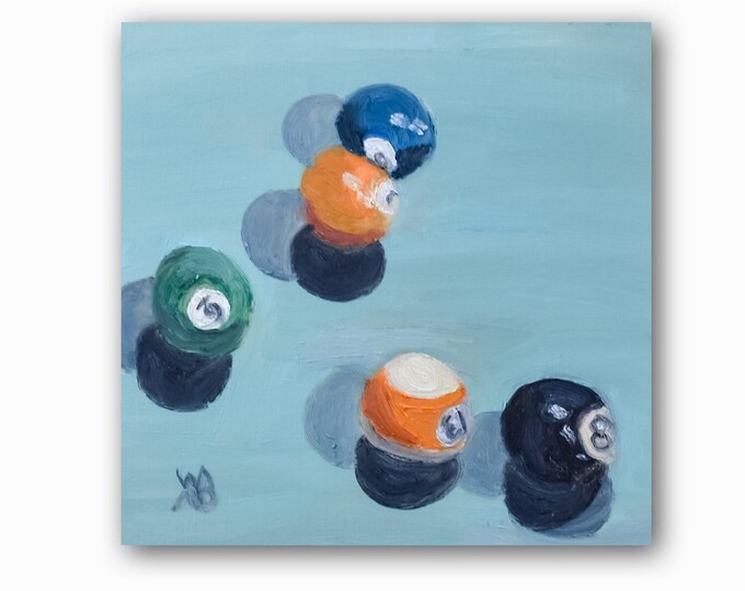 Billiard Balls Original Oil Painting, Original Art, Wall Art, Home ...