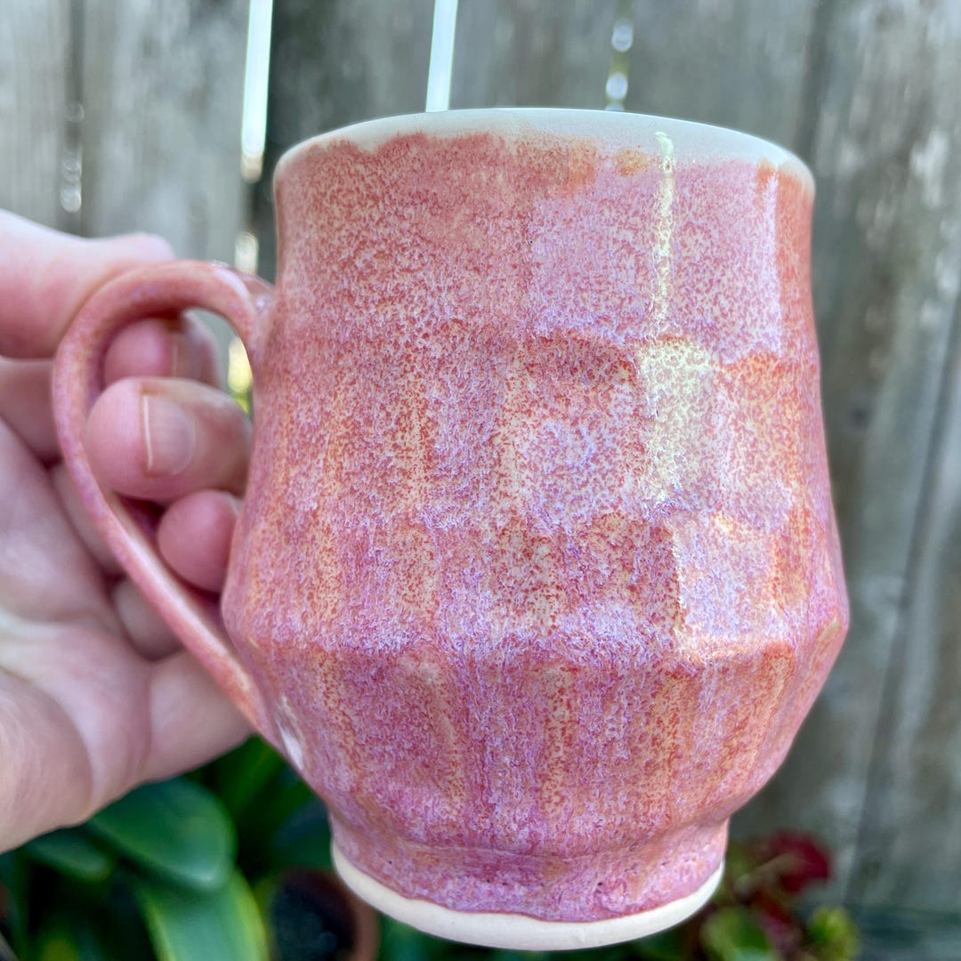Peachy Pink With Touches of Pale Lavender Ceramic Coffee or Tea Mug. Textured, Geometric Facets ...