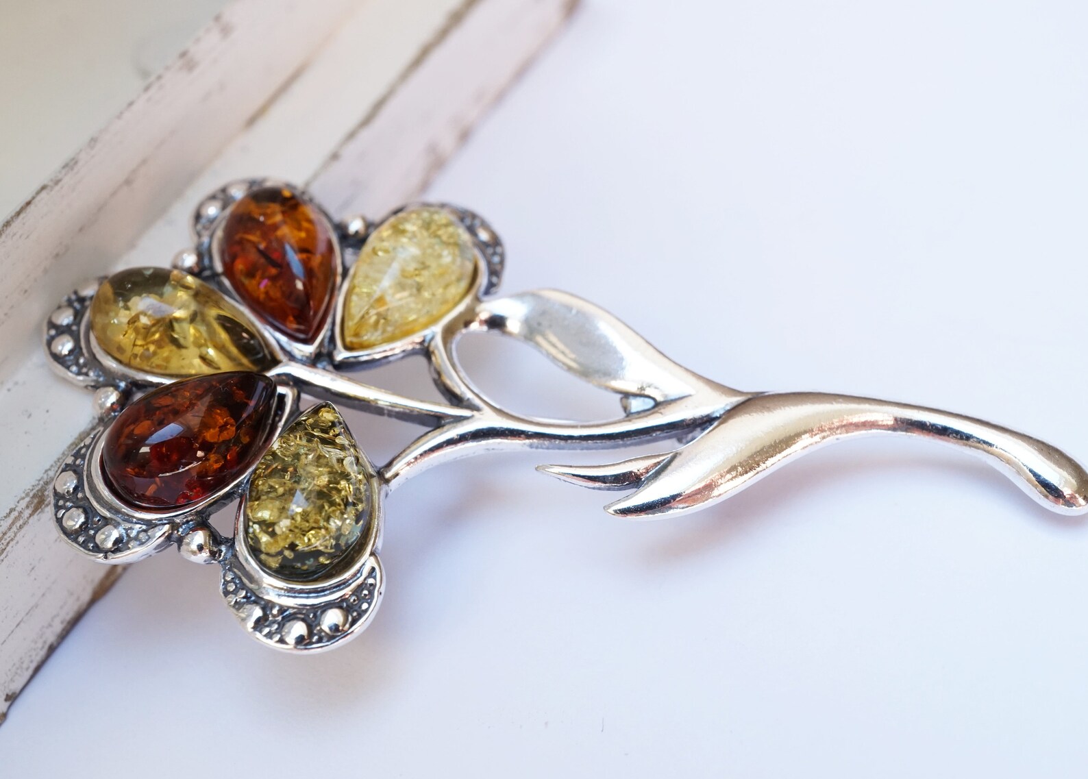 Multicolor Amber and Sterling Silver Flower Brooch Flower - Etsy