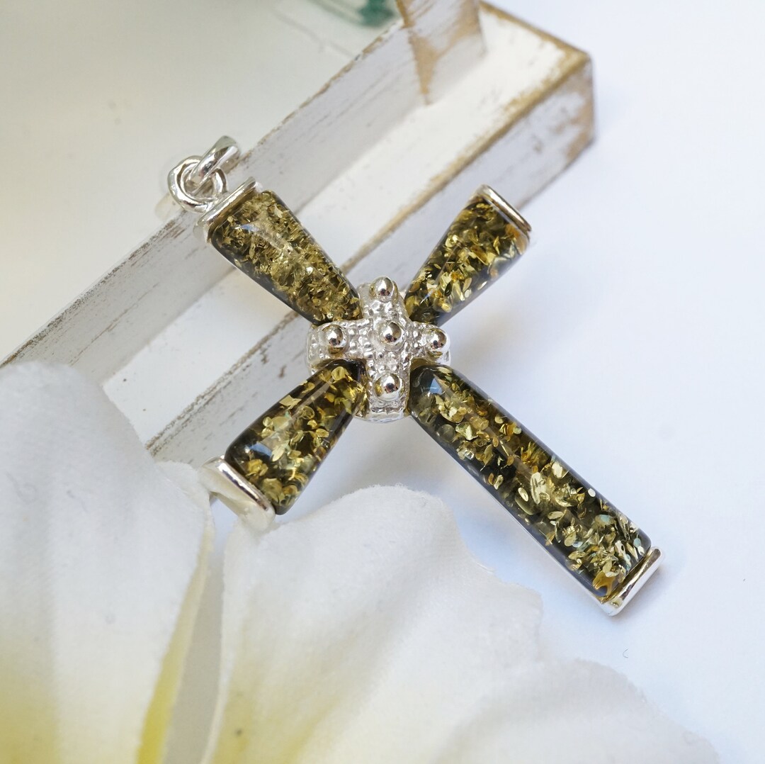 Baltic Amber Cross, Amber Silver Cross, Green Amber Cross, Green Amber ...