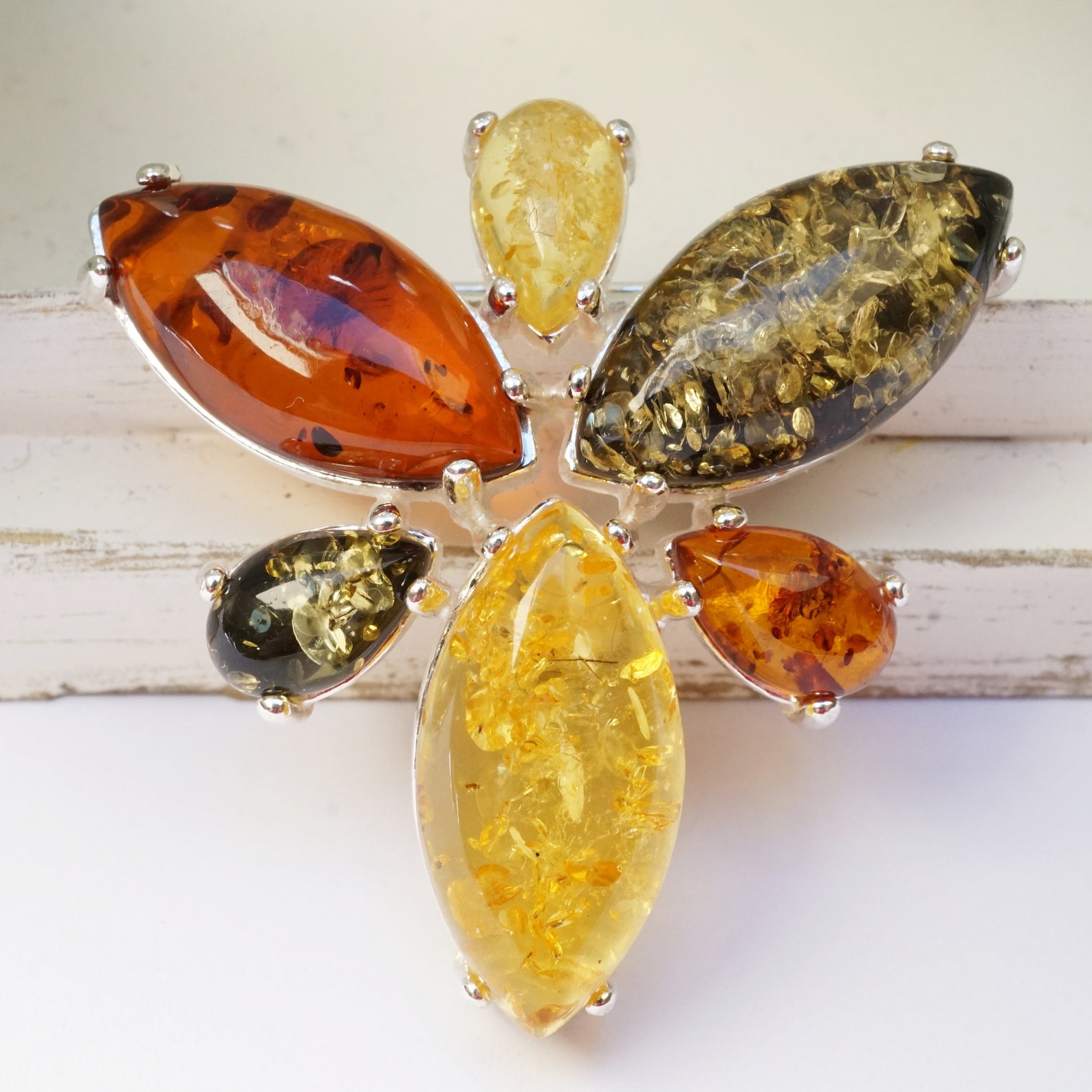 Amber Brooch Butterfly Brooch Multicolour Amber Brooch - Etsy