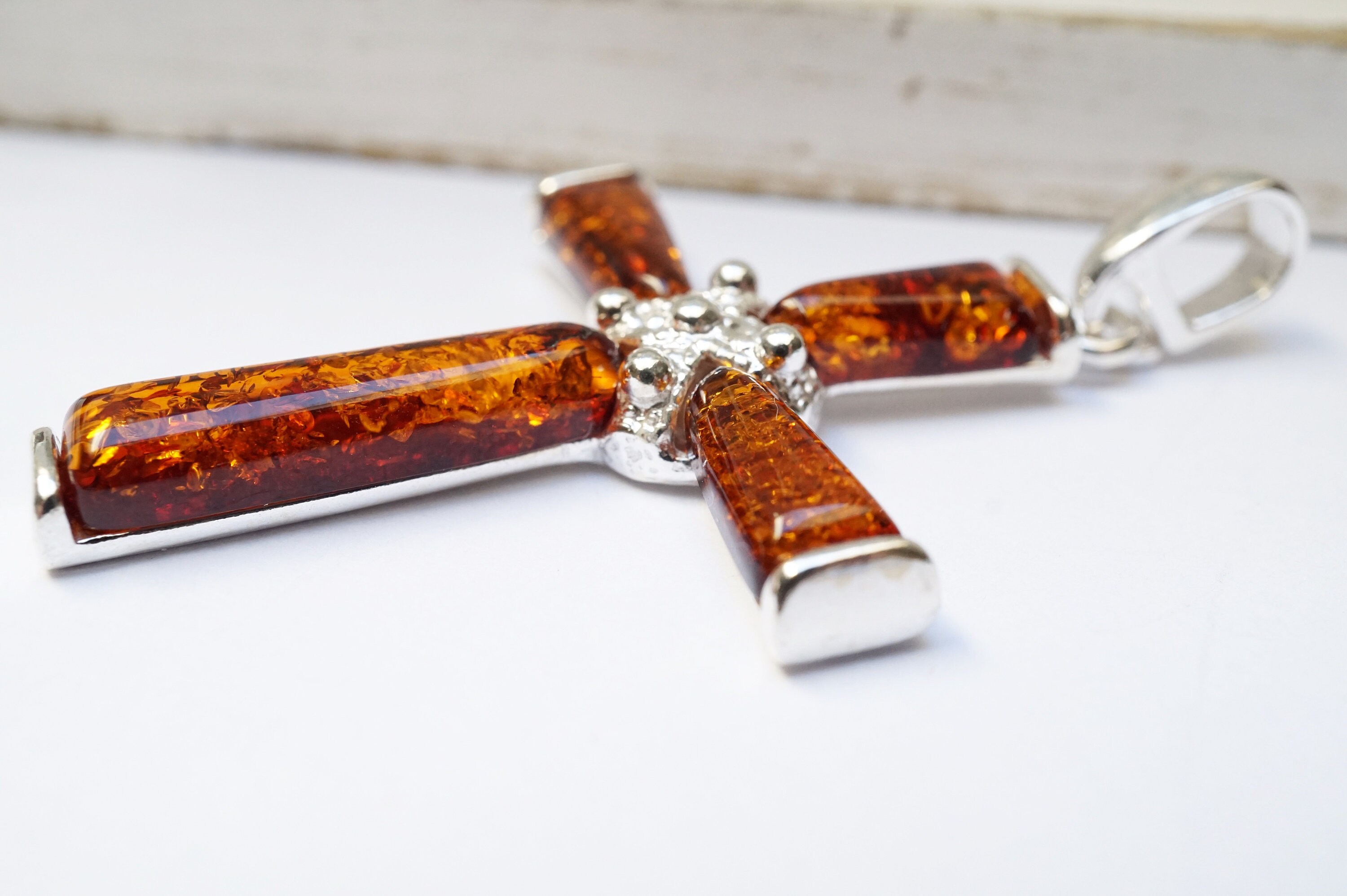 Amber Cross, Amber and Silver Cross, Baltic Amber Cross, Amber Pendant ...