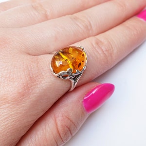 Amber Ring, Handmade Amber Ring, Natural Amber Ring, Oval Amber Ring ...