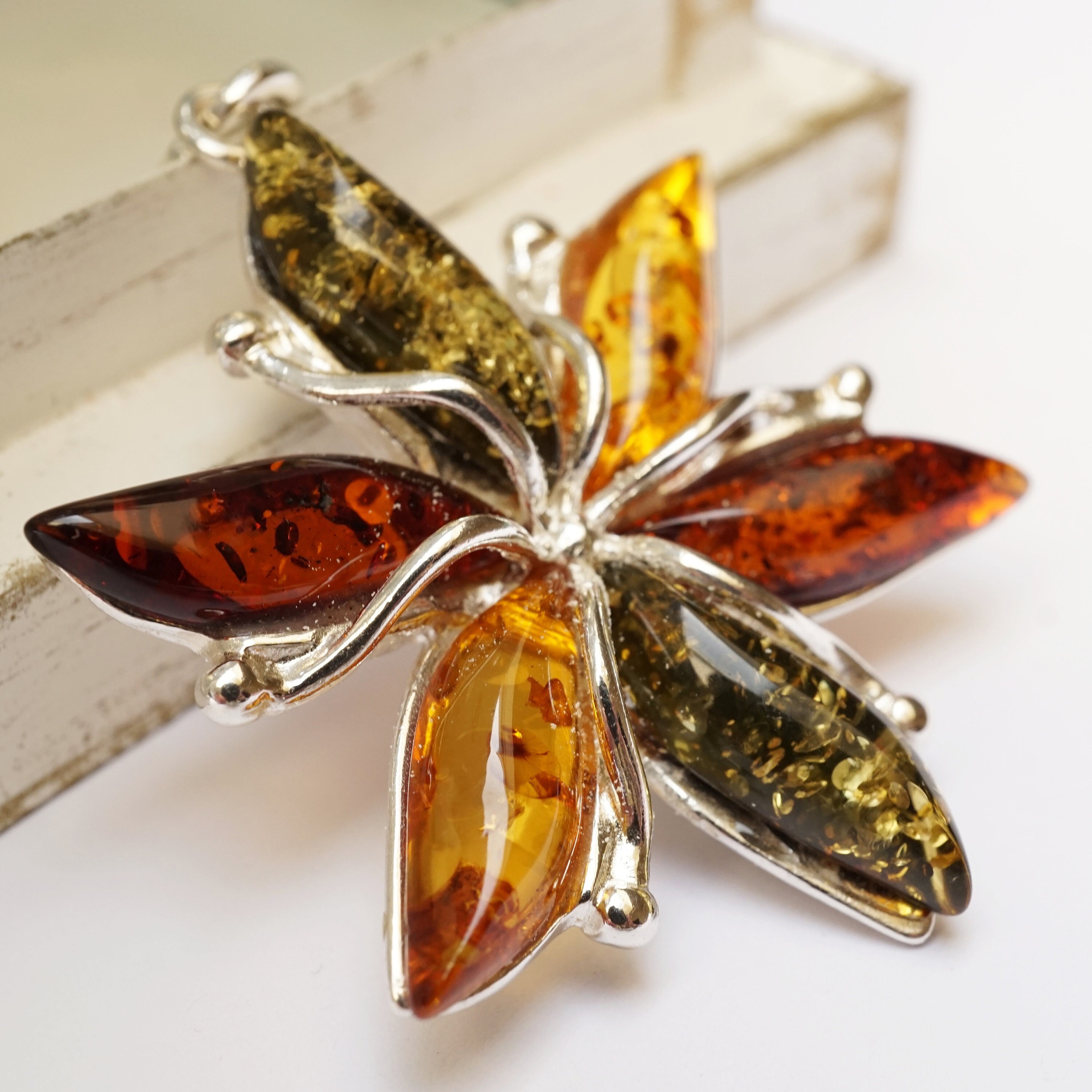 Natural Amber Flower Pendant Amber Flower Pendant Multicolor | Etsy