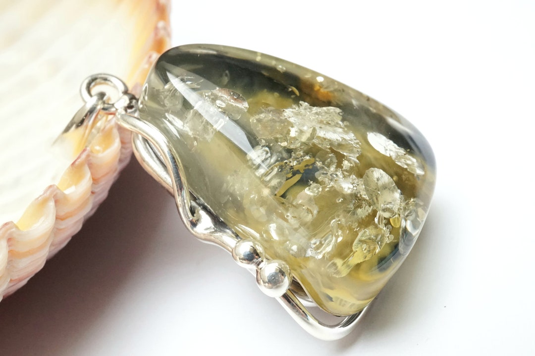 Green Amber Pendant, Baltic Green Amber Pendant, Modern Amber Pendant ...