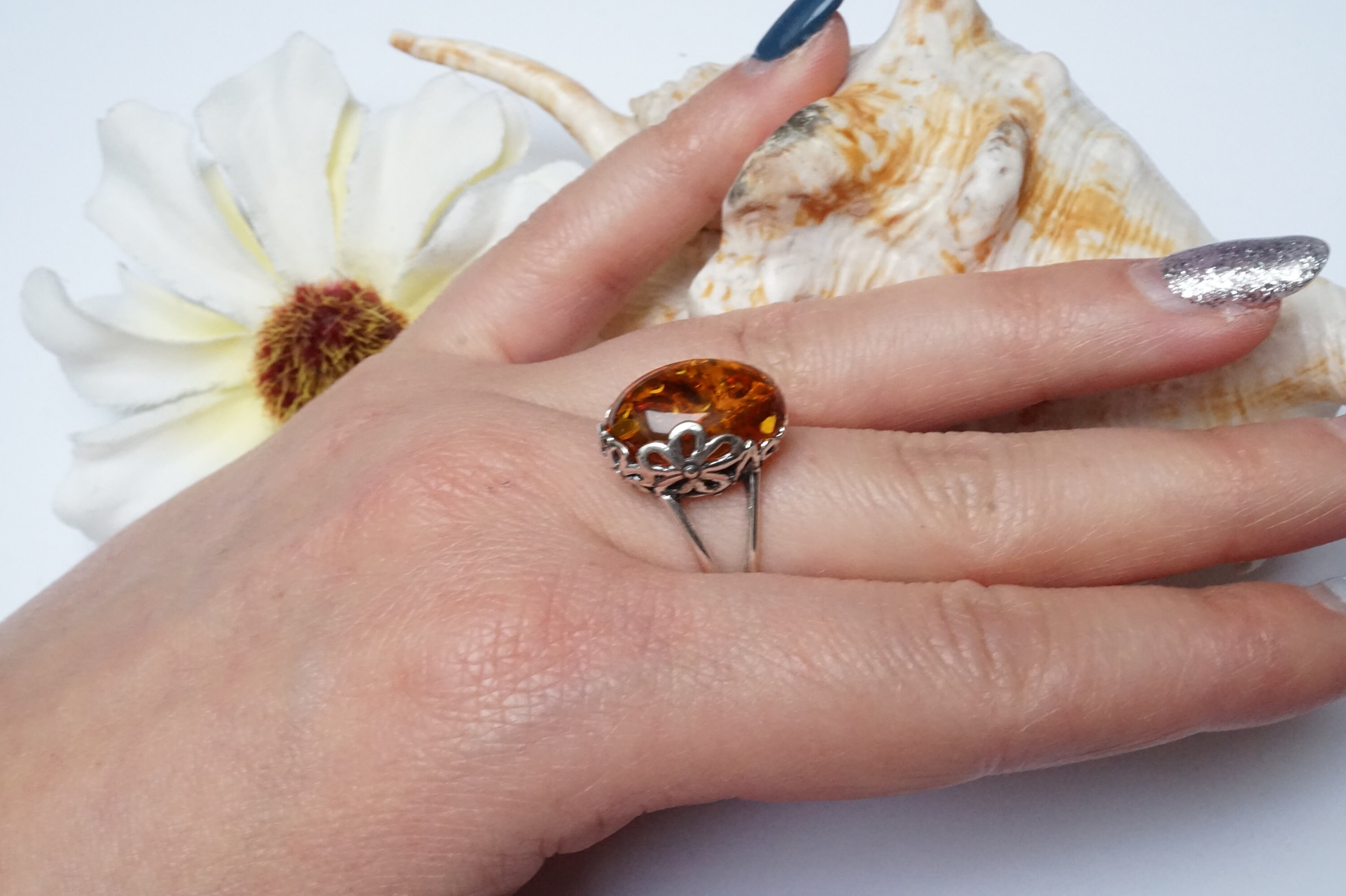 Natural Amber Baltic Ring Floral Amber Ring Small Amber - Etsy