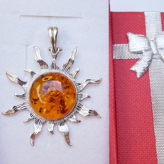 Amber Sun Pendant Large Amber Sun Pendant Amber Jewelry - Etsy