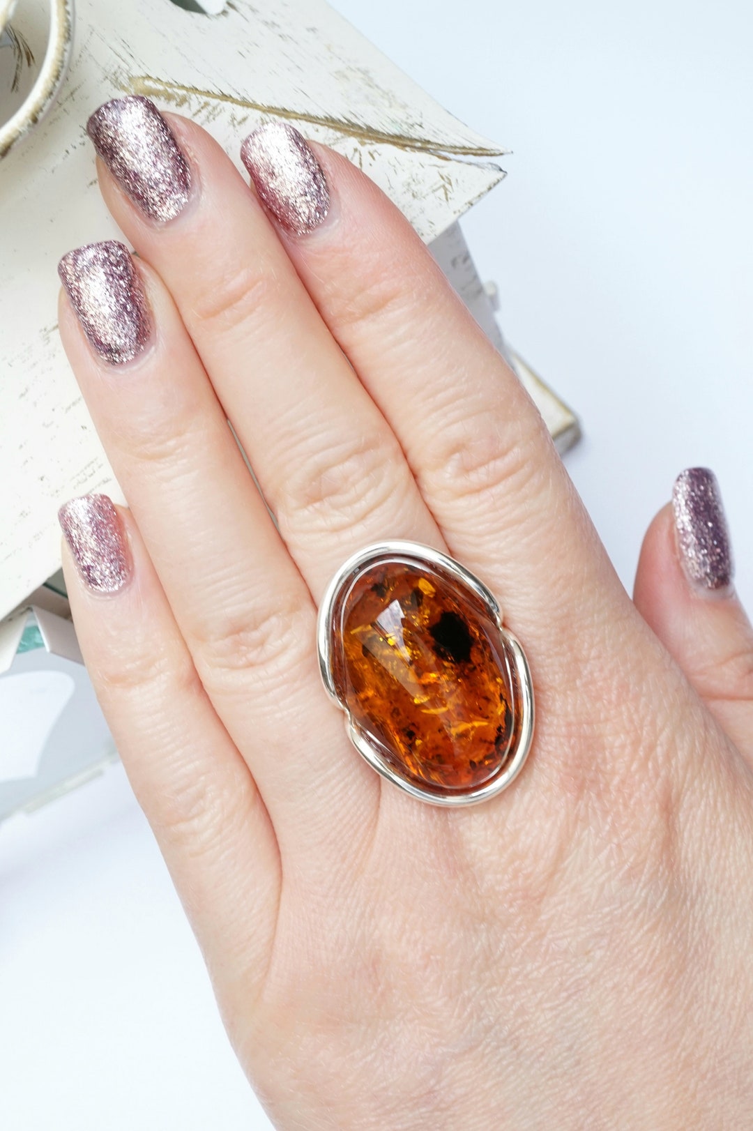 Unique Stone Amber Ring, Large Stone Amber Ring, Adjustable Amber Ring, Amber, Baltic Amber Ring ...