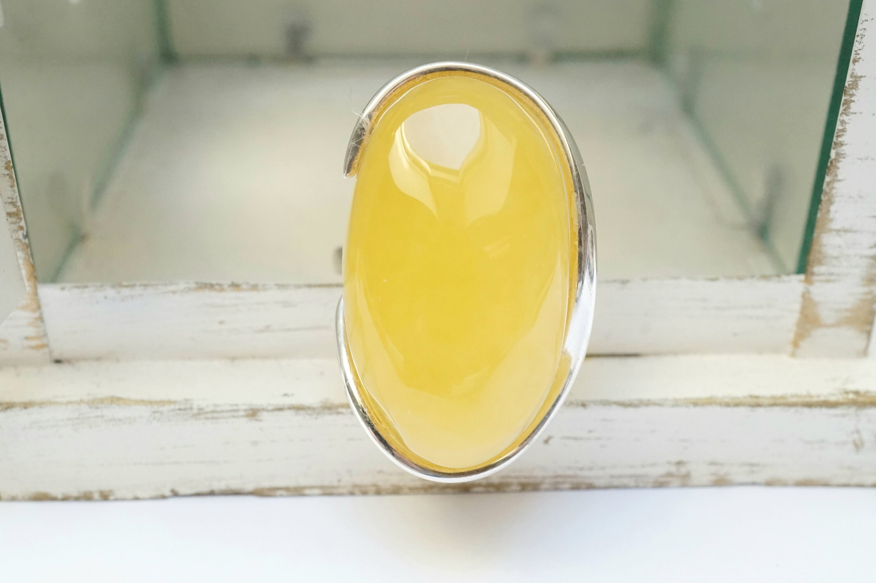Oversized Yellow Amber Ring, Handmade Butterscotch Amber Ring, Sterling ...