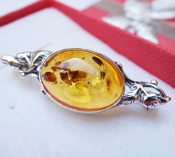 Sterling Silver Amber Brooch Handmade Amber Brooch Baltic - Etsy UK