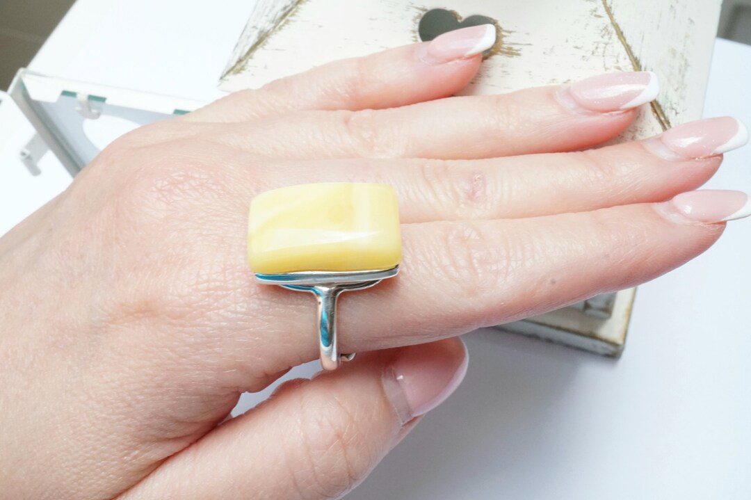 Amber Ring, Large Amber Ring, Butterscotch Amber Ring, Rectangle Amber ...