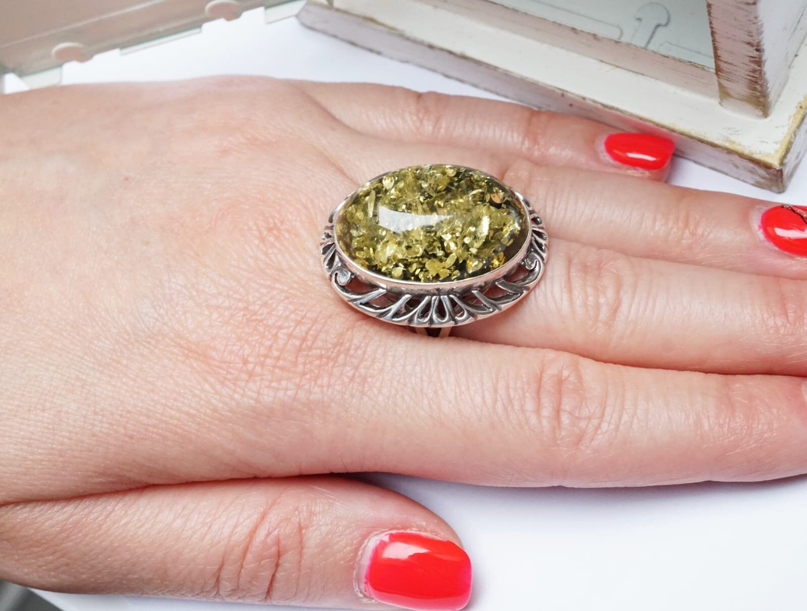 Green Amber Ring Adjustable Amber Ring Natural Baltic Amber | Etsy