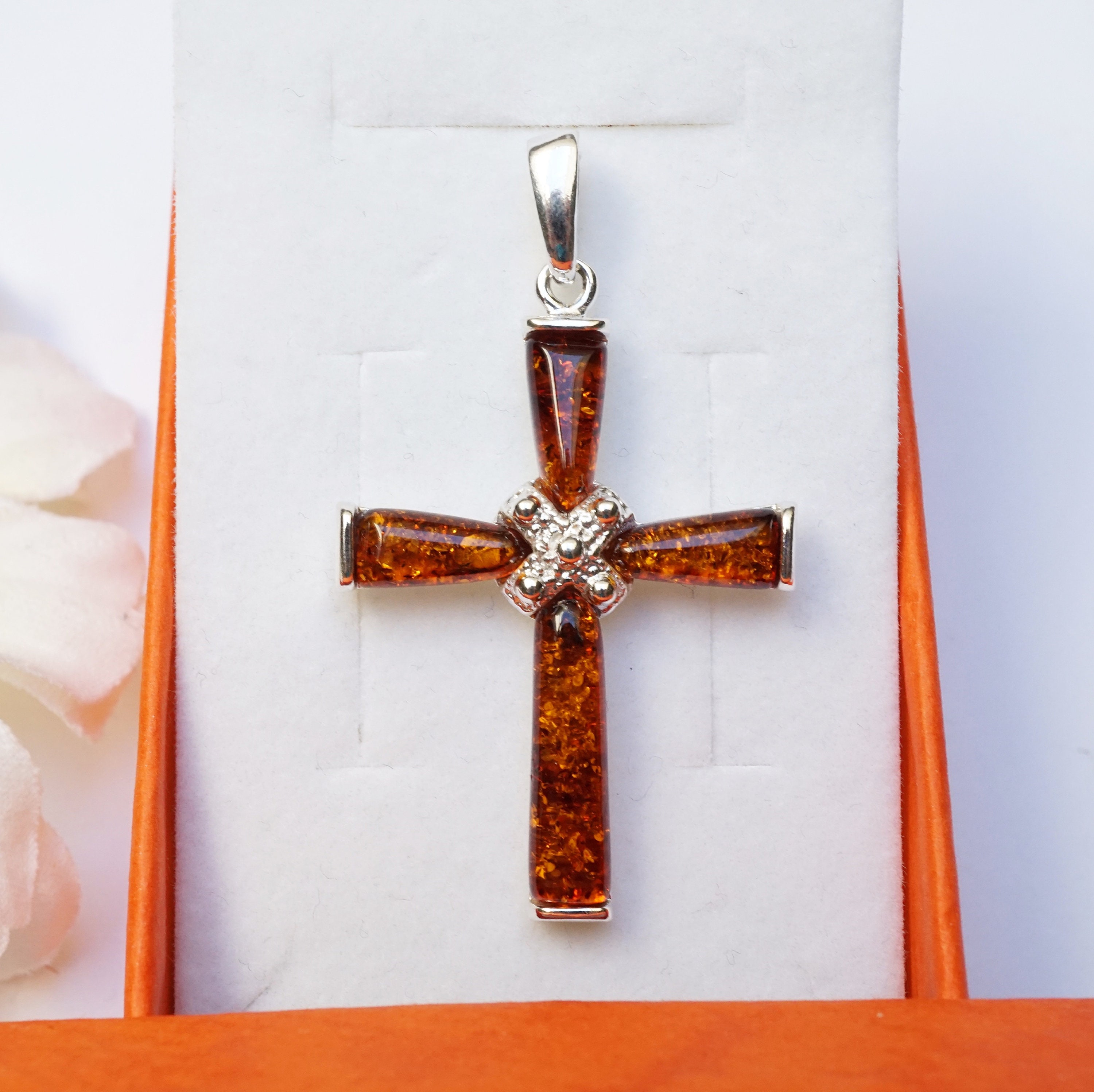 Amber Cross, Amber and Silver Cross, Baltic Amber Cross, Amber Pendant ...