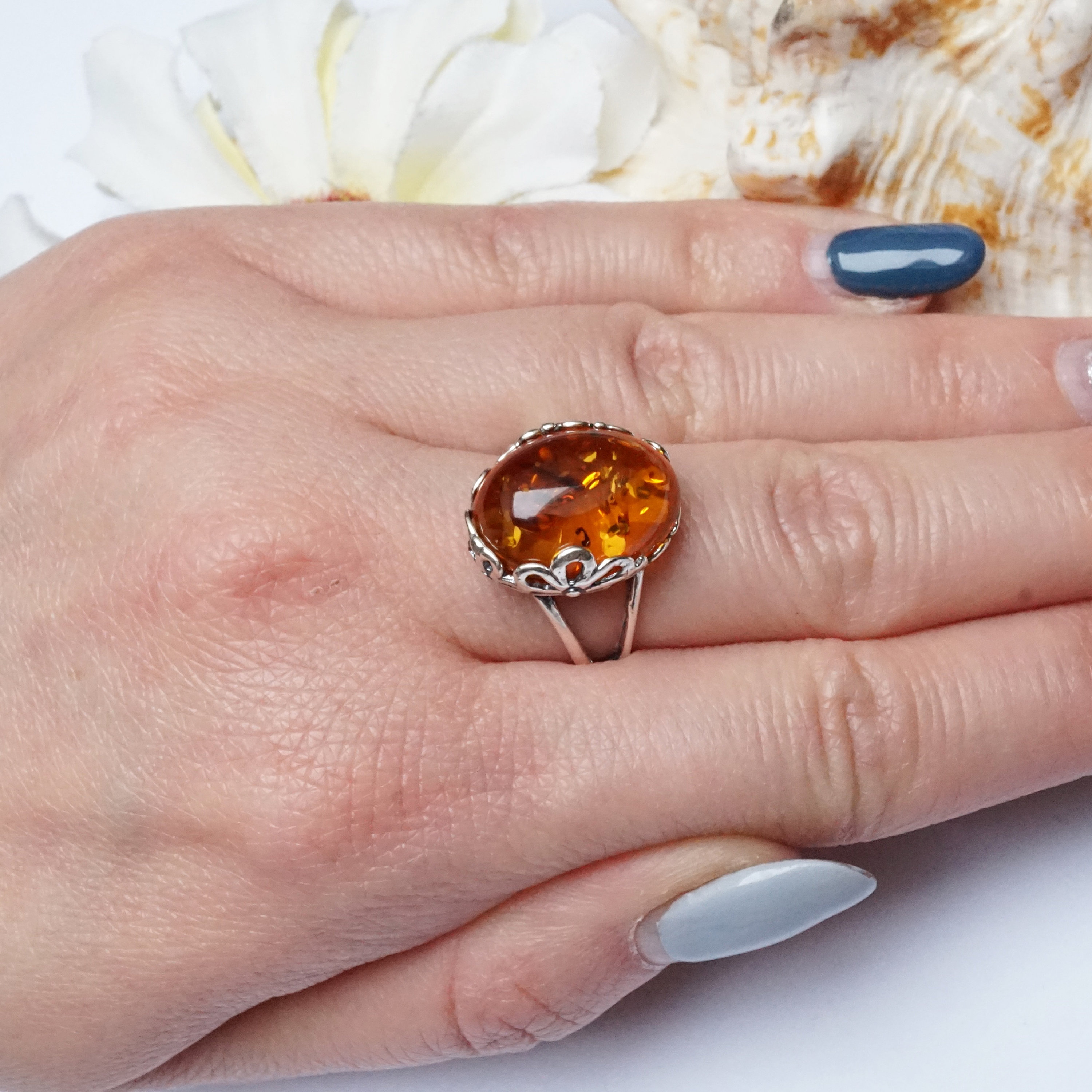 Natural Amber Baltic Ring Floral Amber Ring Small Amber - Etsy