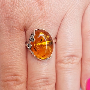 Amber Ring, Handmade Amber Ring, Natural Amber Ring, Oval Amber Ring ...