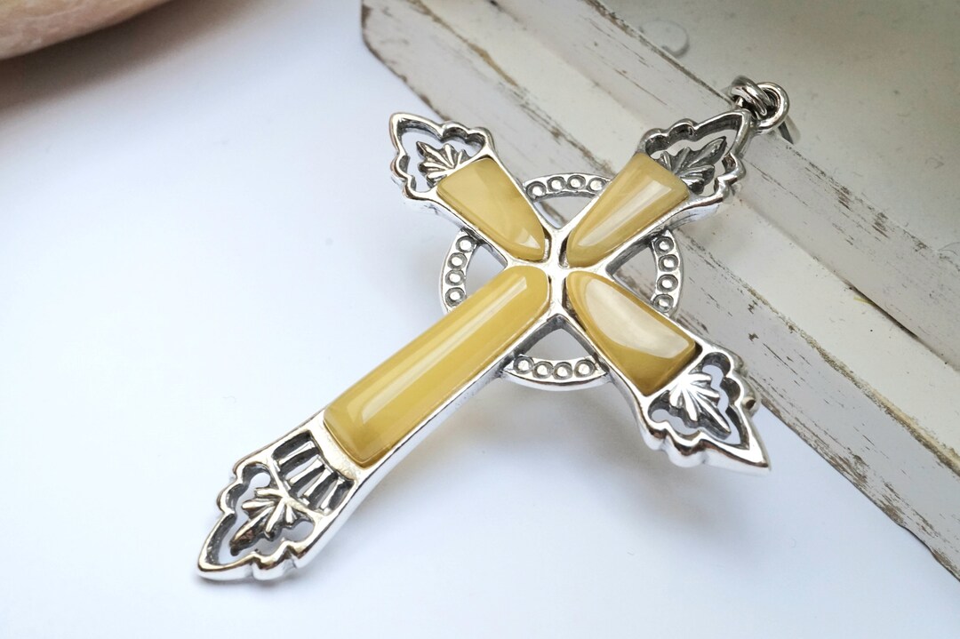 Large White Amber Cross, Natural Baltic Amber Cross, White Amber ...