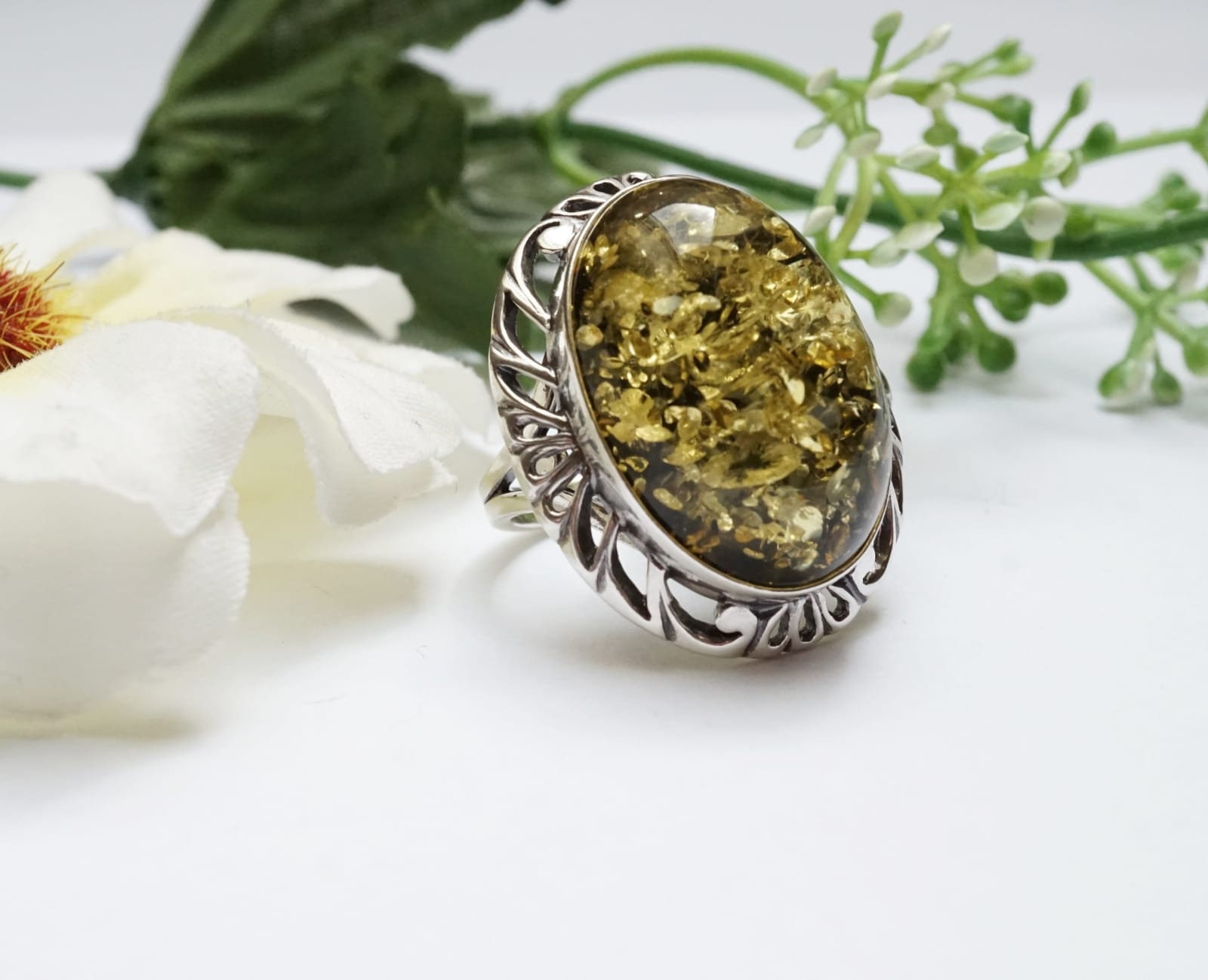 Green Amber Ring Adjustable Amber Ring Natural Baltic Amber | Etsy