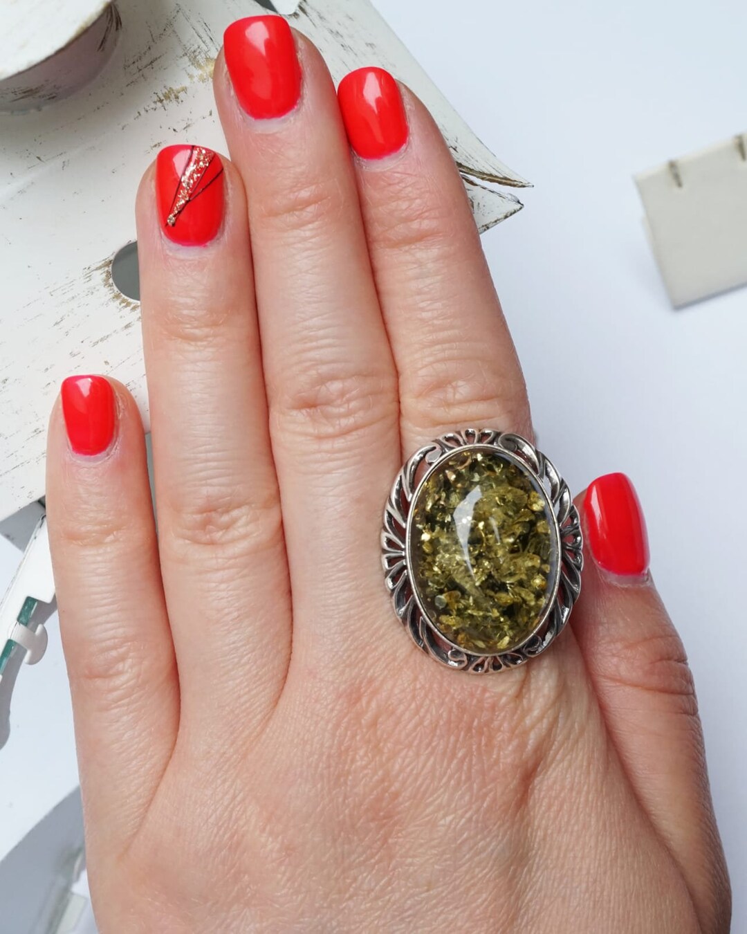 Green Amber Ring, Adjustable Amber Ring, Natural Baltic Amber Ring ...