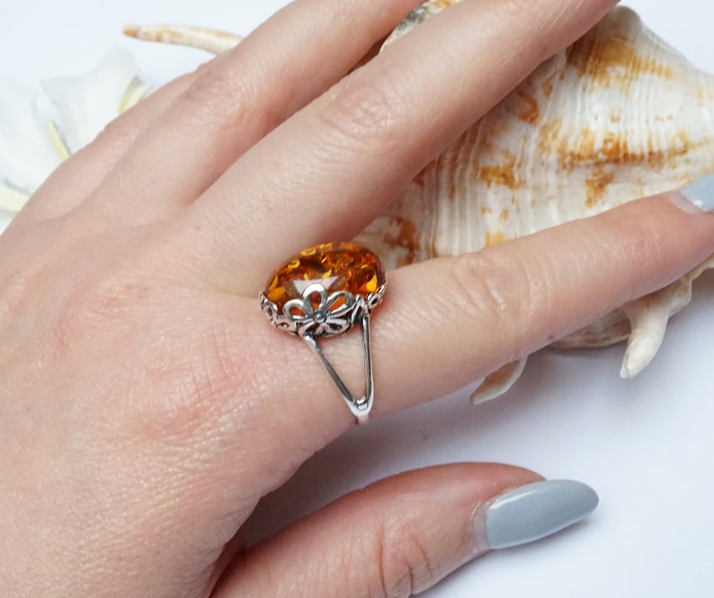 Natural Amber Baltic Ring, Floral Amber Ring, Small Amber Ring ...