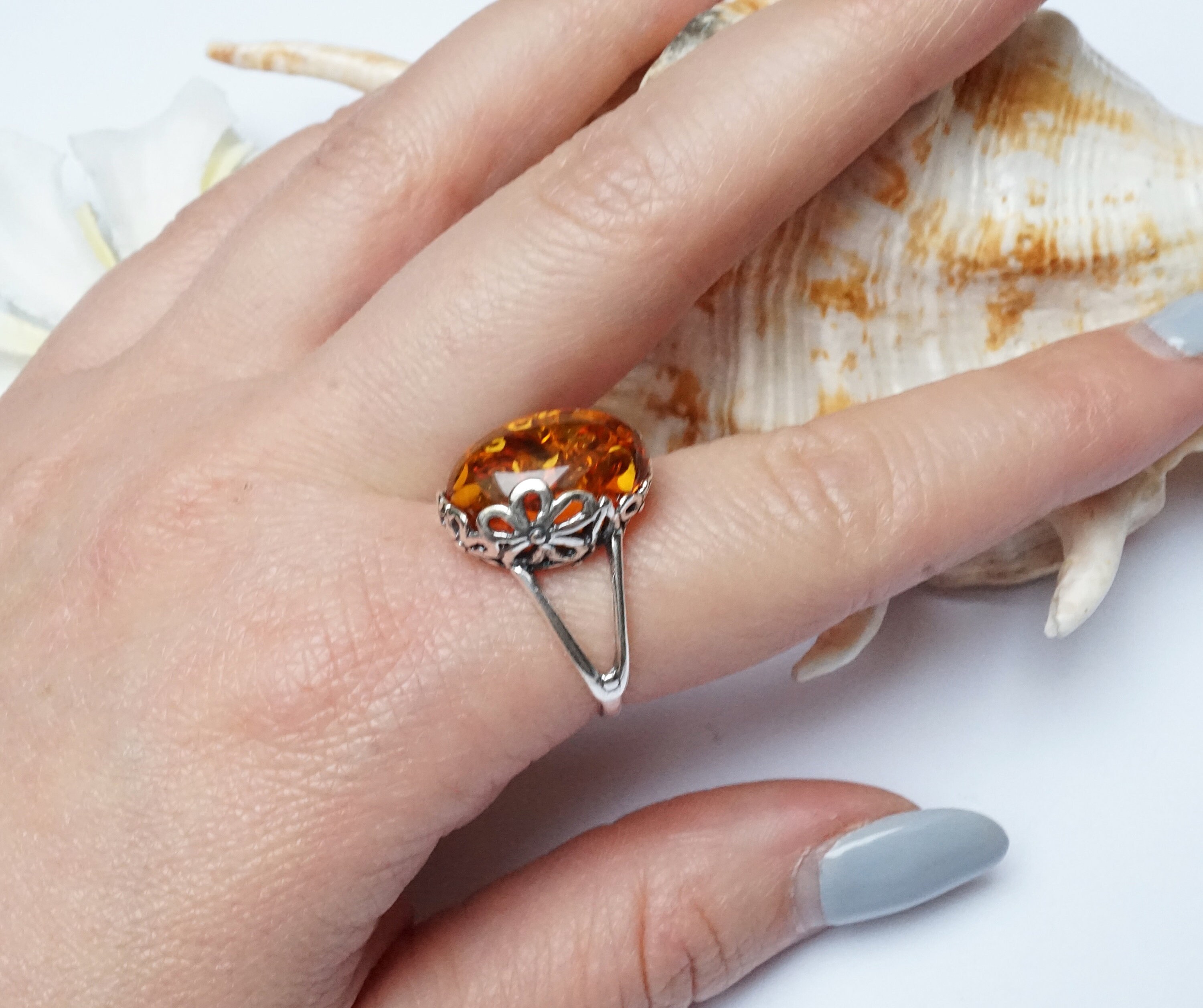 Natural Amber Baltic Ring Floral Amber Ring Small Amber - Etsy