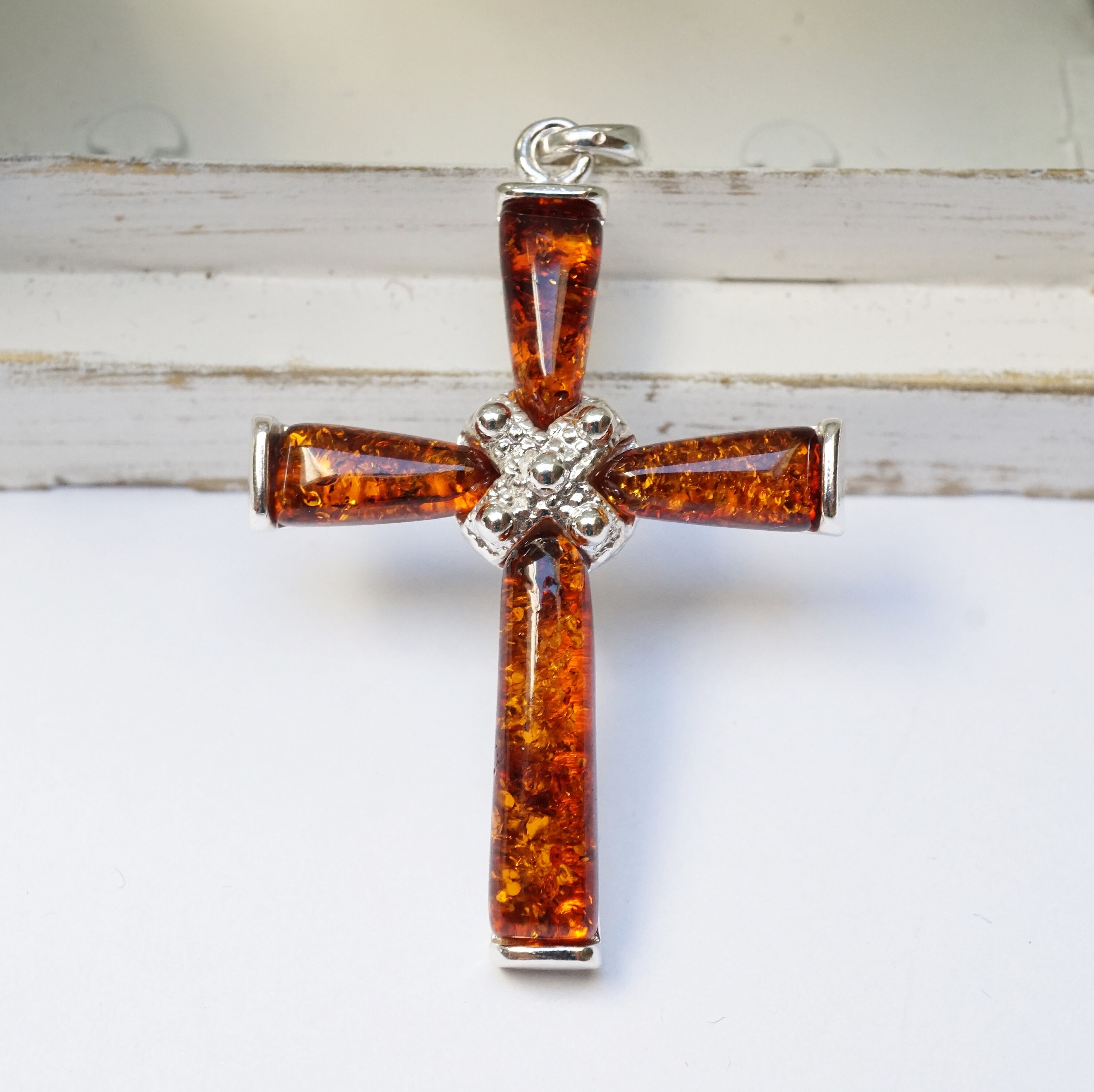 Amber Cross, Amber and Silver Cross, Baltic Amber Cross, Amber Pendant ...