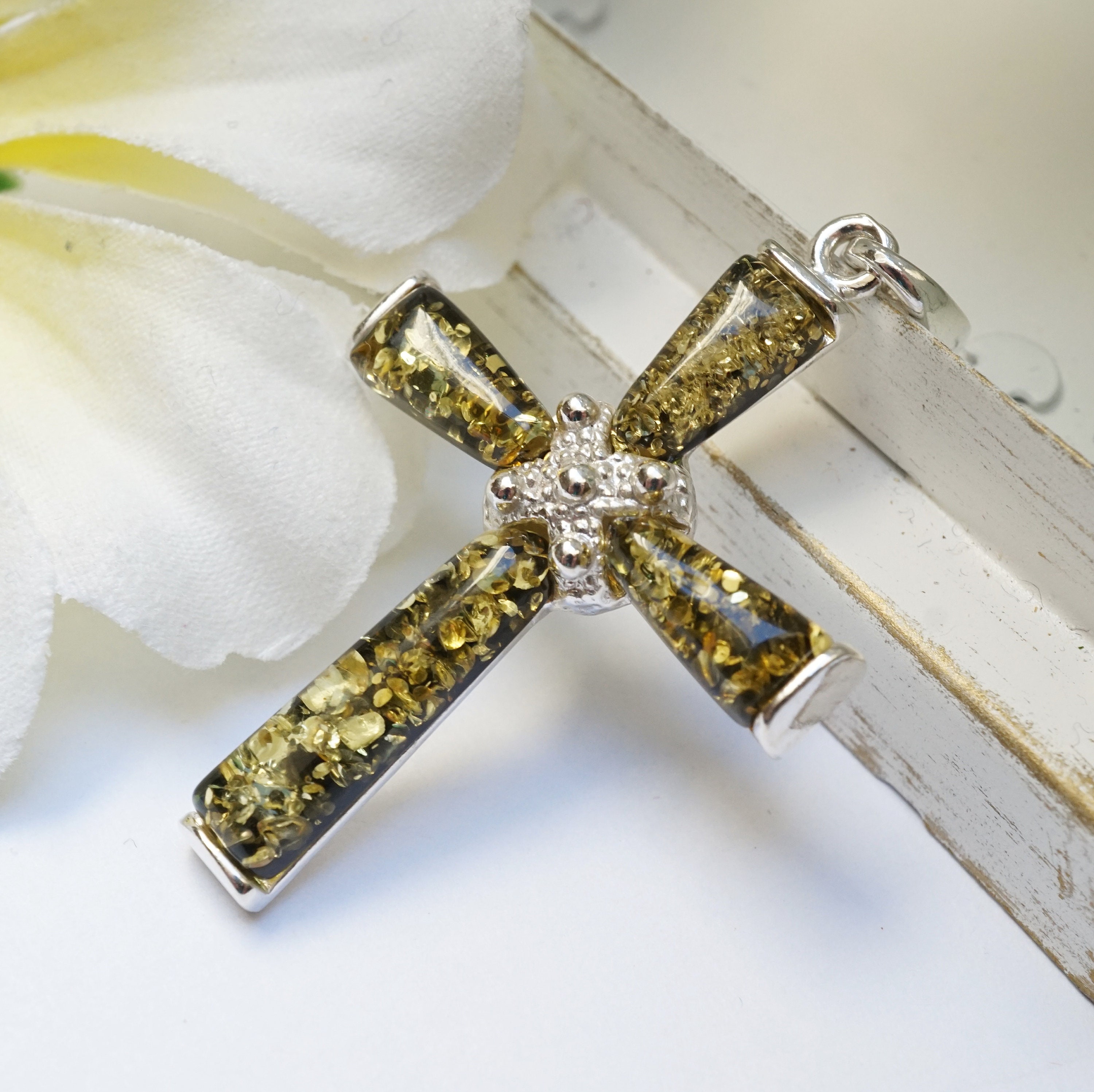 Baltic Amber Cross Amber Silver Cross Green Amber Cross | Etsy