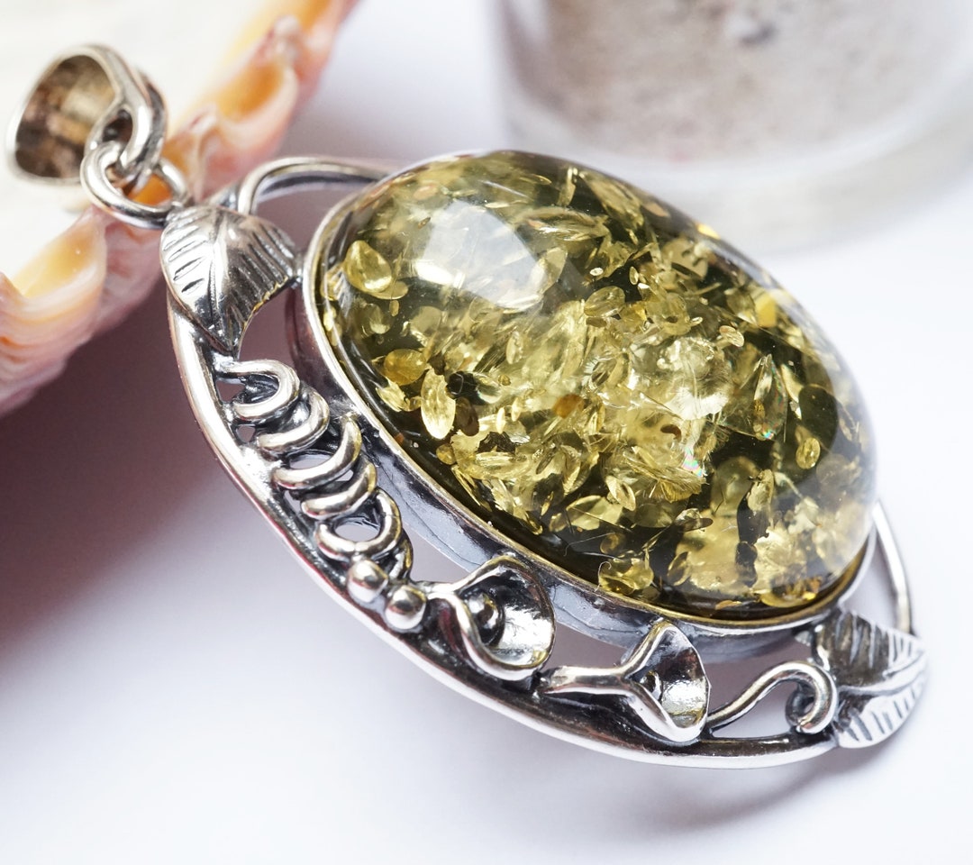 Natural Green Amber Pendant, Genuine Green Amber Pendant, Natural ...