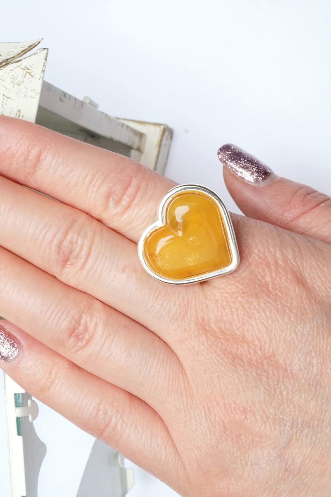 Amber Heart Ring, Love Baltic Amber Ring, Butterscotch Amber Ring ...