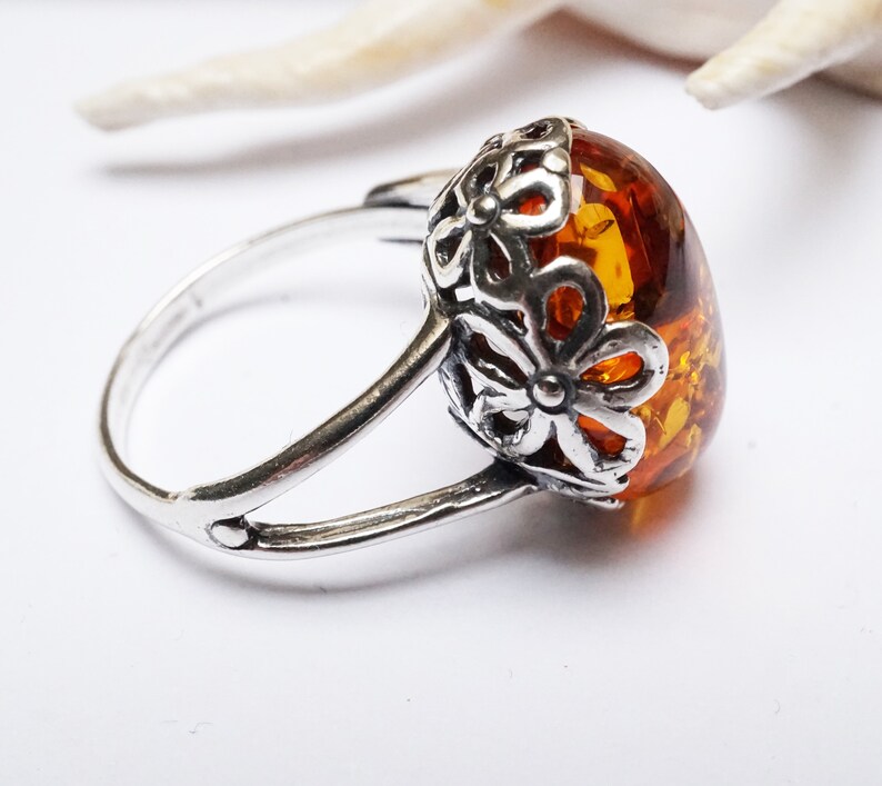 Natural Amber Baltic Ring Floral Amber Ring Small Amber - Etsy