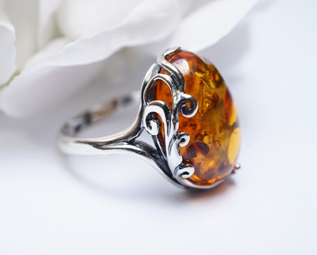 Amber Ring, Handmade Amber Ring, Natural Amber Ring, Oval Amber Ring ...
