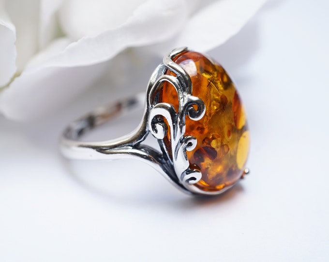 Amber Ring Handmade Amber Ring Natural Amber Ring Oval - Etsy