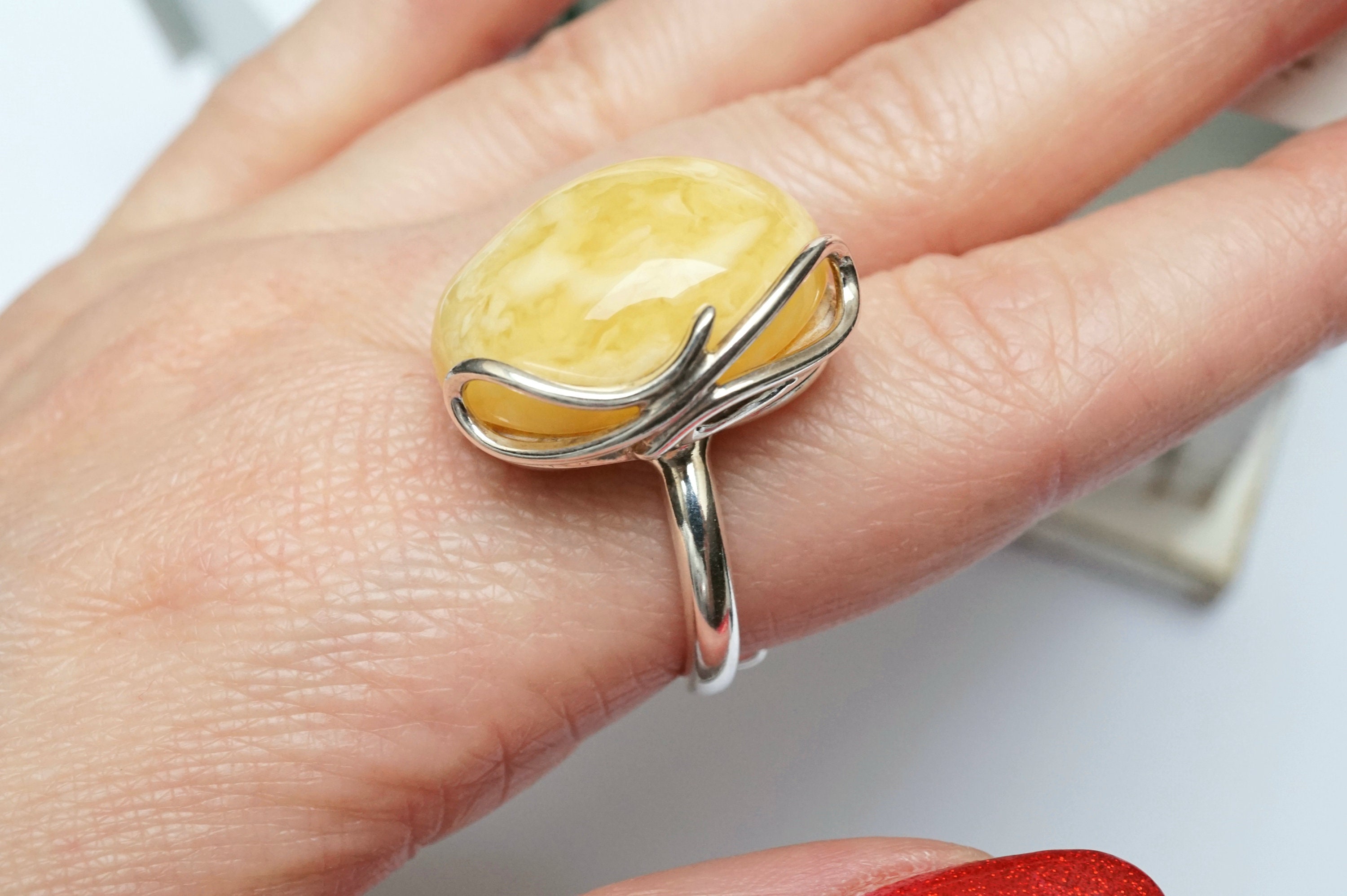 Amber Ring, Butterscotch Amber Ring, Yellow Amber Ring, 100 % Natural ...