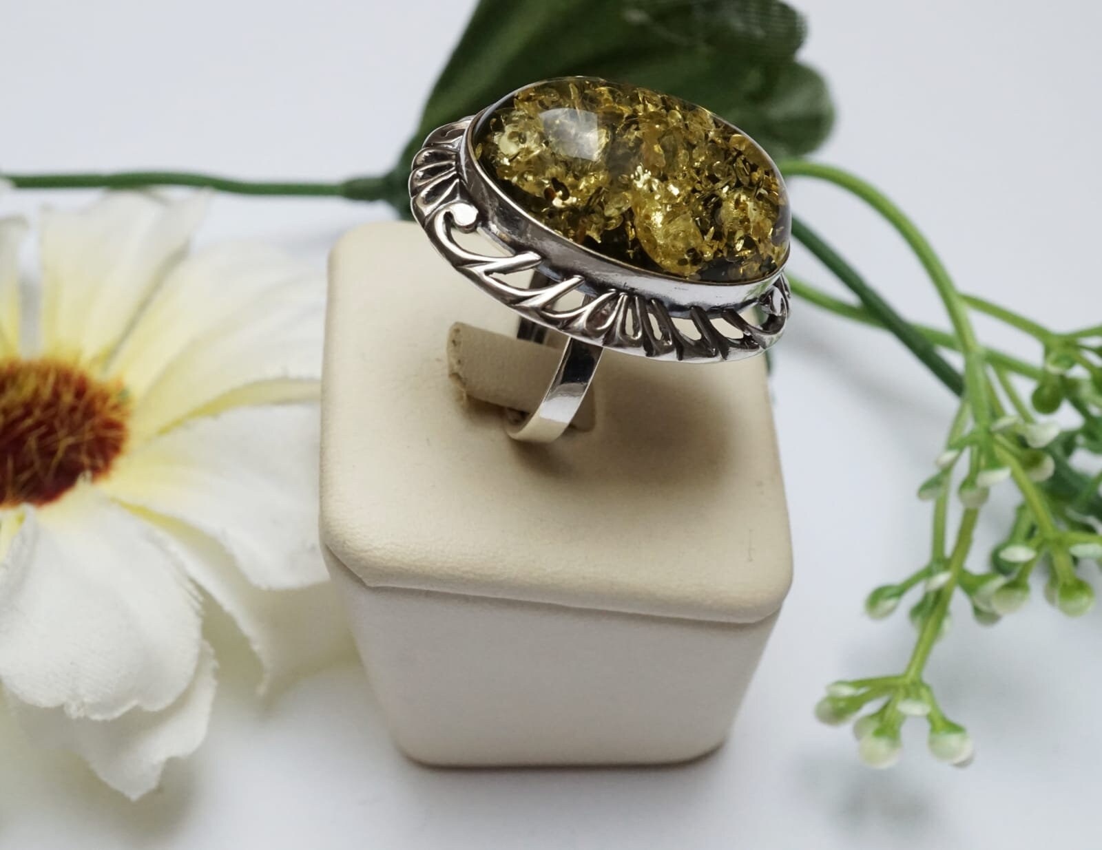 Green Amber Ring Adjustable Amber Ring Natural Baltic Amber | Etsy