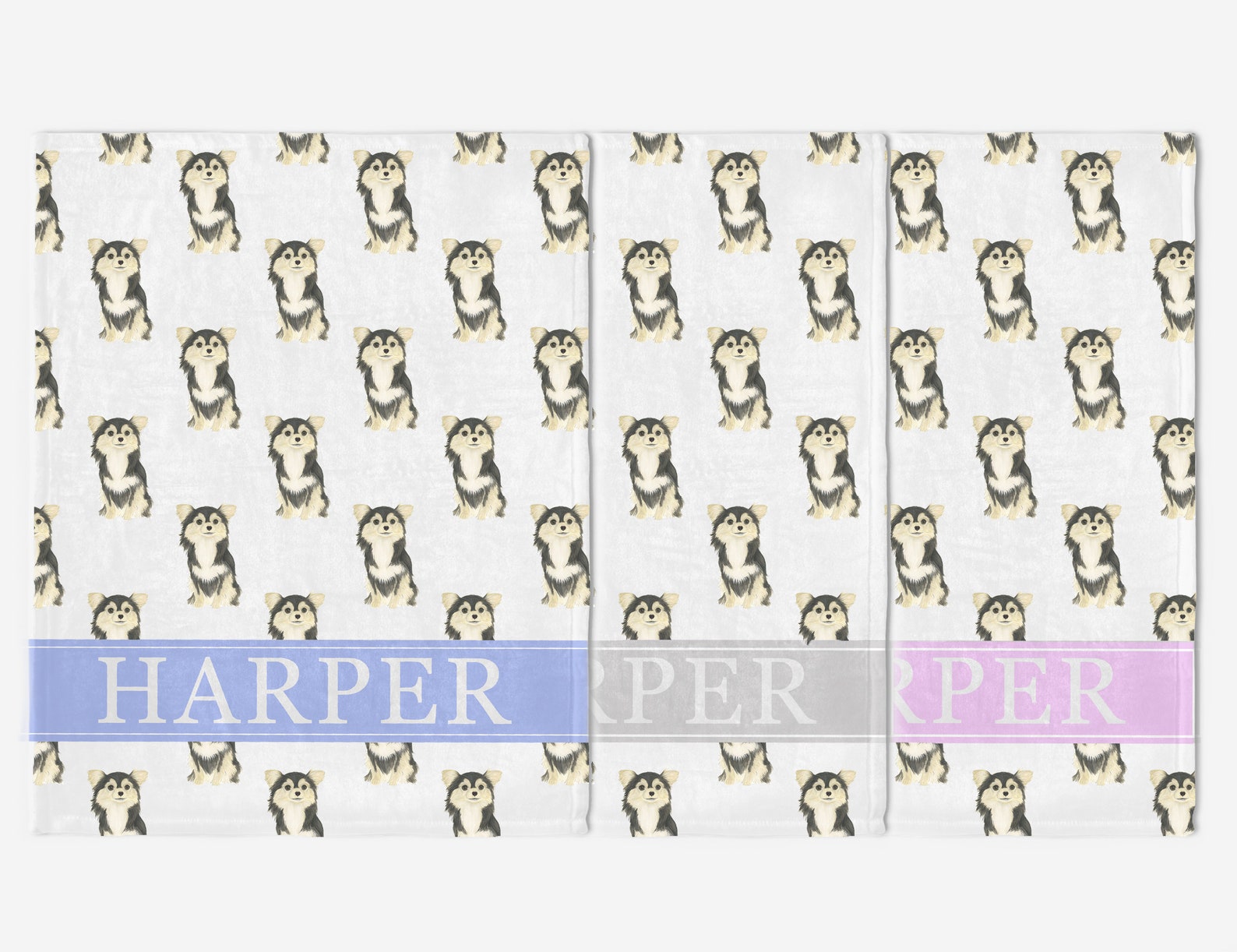 Personalized Black & Tan Tricolor Long Haired Chihuahua Minky Baby ...