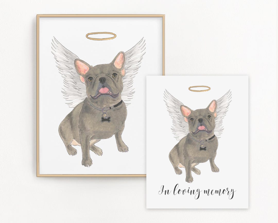 Blue Frenchie Memorial Print and Sympathy Card Bundle, Angel Dog Print ...