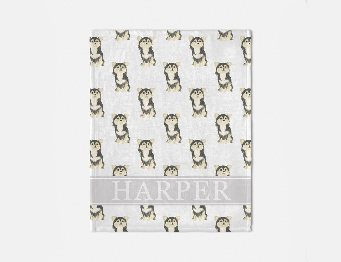 Personalized Black & Tan Tricolor Long Haired Chihuahua Minky Baby ...