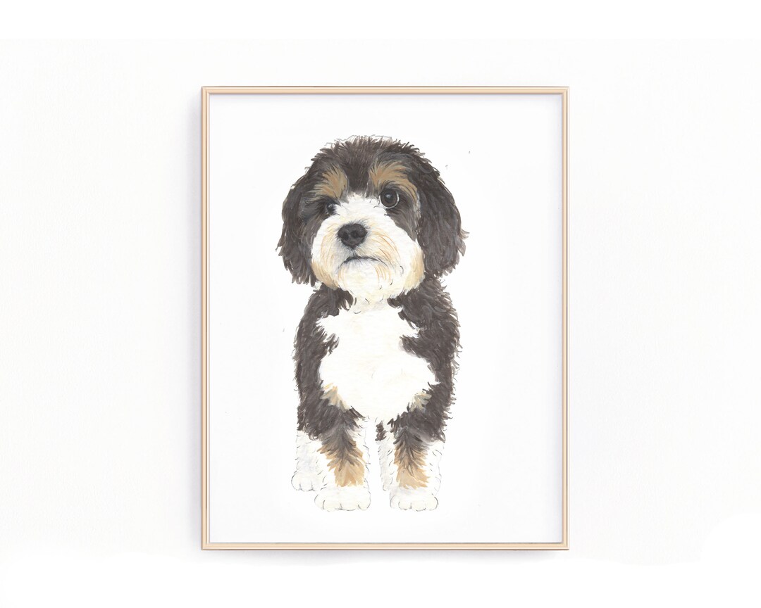 Black, White, & Tan Bernedoodle Sheepadoodle Painting, Printable, Pet ...