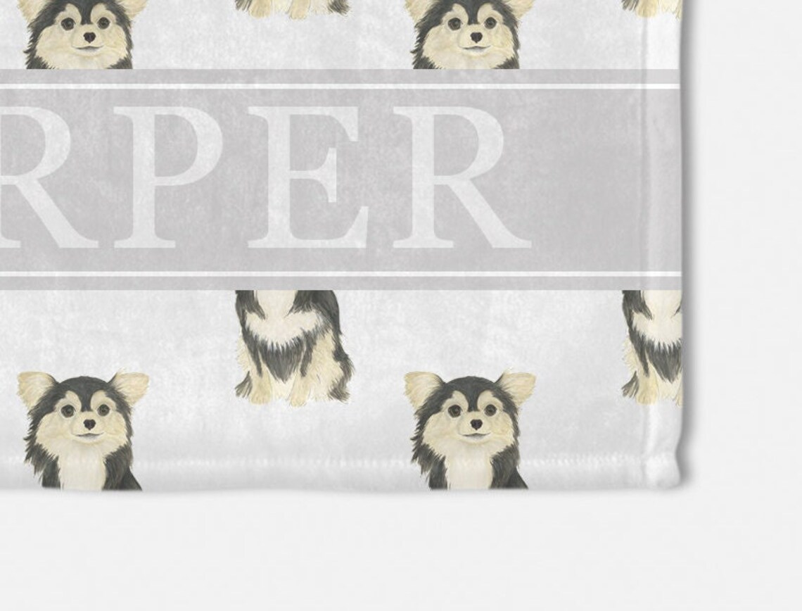 Personalized Black & Tan Tricolor Long Haired Chihuahua Minky Baby ...